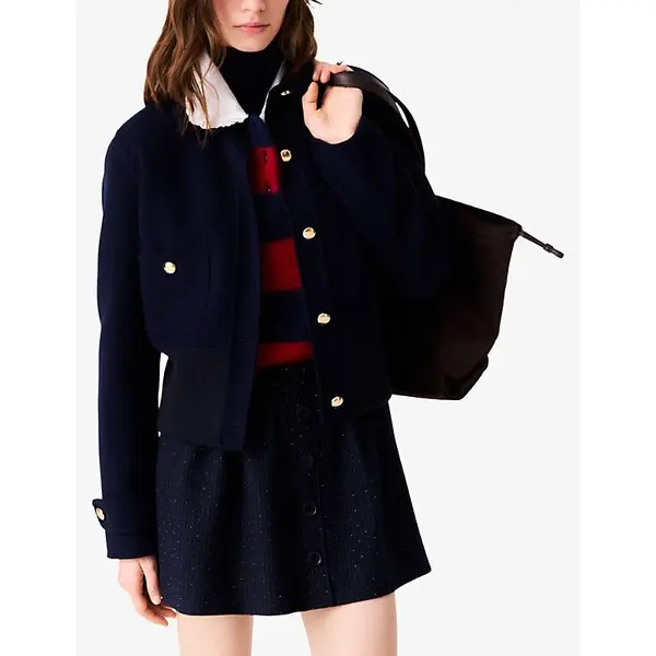Maje Button-embellished Double-faced Wool-blend Jacket