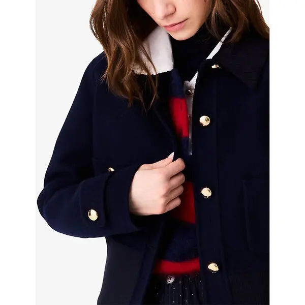 Maje Button-embellished Double-faced Wool-blend Jacket