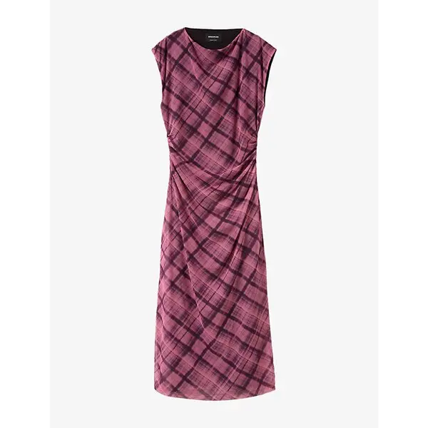 Whistles Checked Stretch-mesh Midi Dress