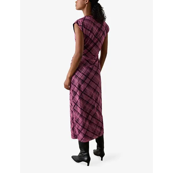 Whistles Checked Stretch-mesh Midi Dress
