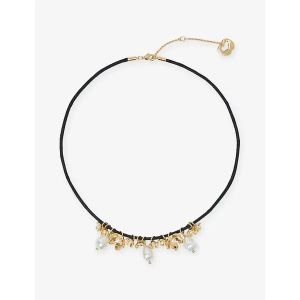 Maje Floral Faux-pearl Brass And Cotton Pendant Necklace - Gold