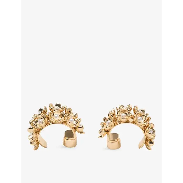 Maje Brass Hoop Earrings With Floral Faux-pearl Embellishments