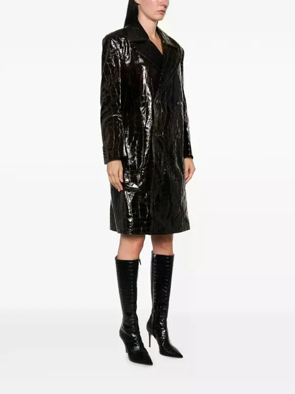 Junya Watanabe Croc-effect Double-breasted Coat - Brown