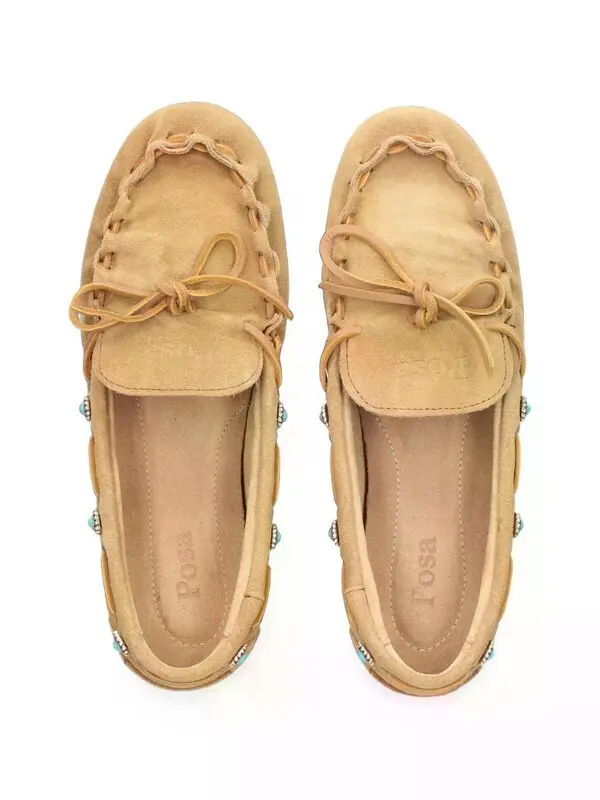 POSA Turquoise Embellished Lace-up Suede Loafers