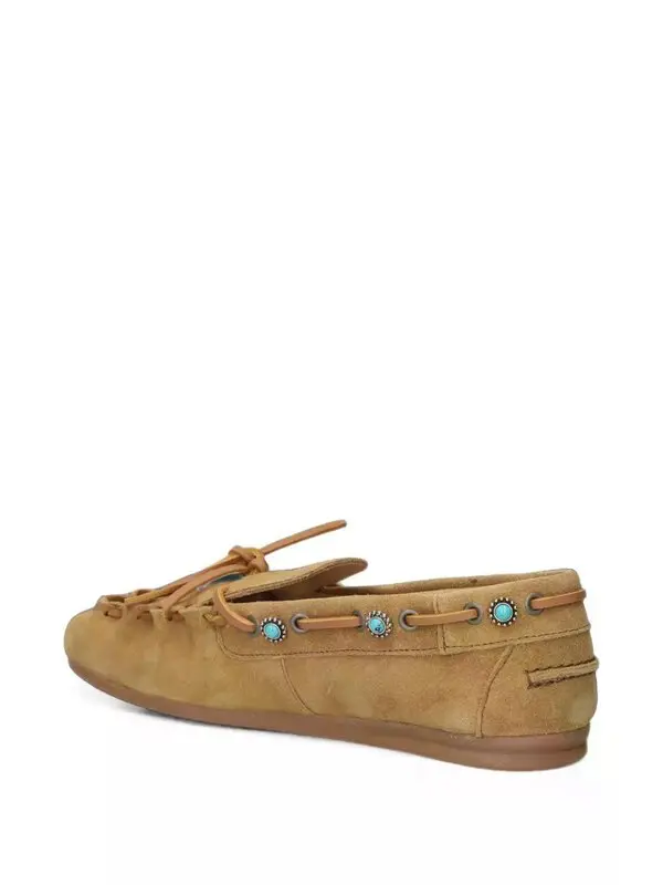POSA Turquoise Embellished Lace-up Suede Loafers