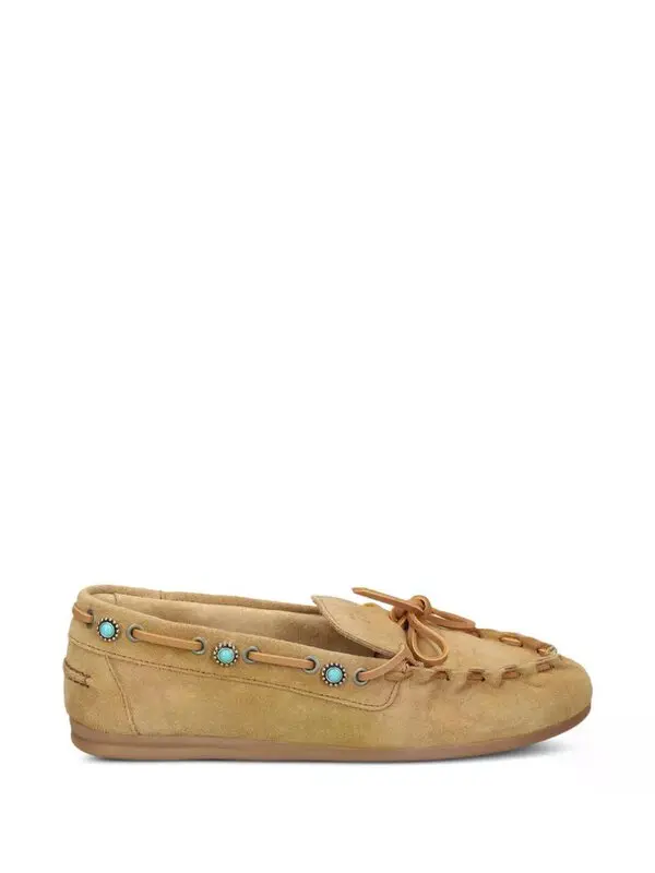 POSA Turquoise Embellished Lace-up Suede Loafers - Neutrals