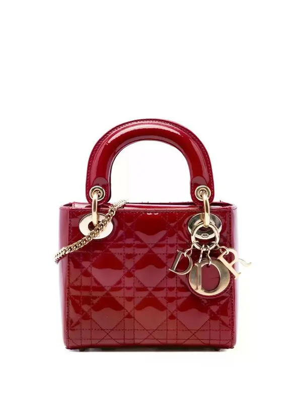 Dior 2018 Mini Patent Cannage Lady Satchel - Red