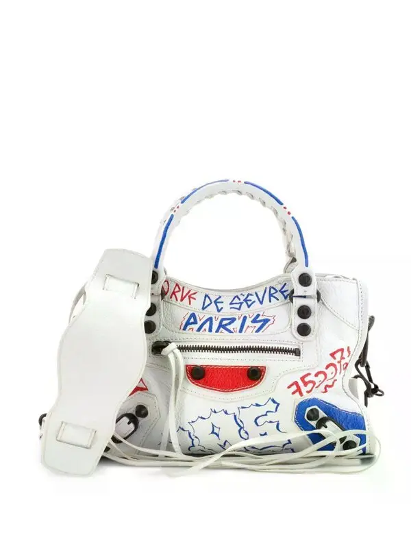 Balenciaga City Graffiti Classic Studs Leather Mini Satchel