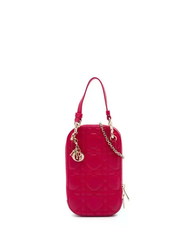 Dior 2021 Lambskin Cannage Lady Call In Phone Holder Satchel - Red