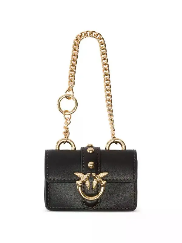 Pinko Love Birds Leather Bag Charm - Black