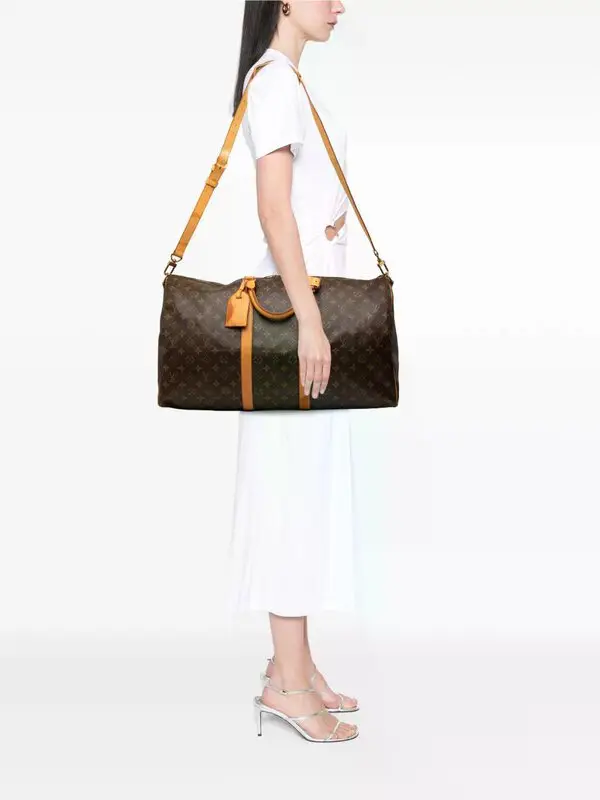 LOUIS VUITTON Monogram Keepall Bandouliere 55 Travel Bag - Brown