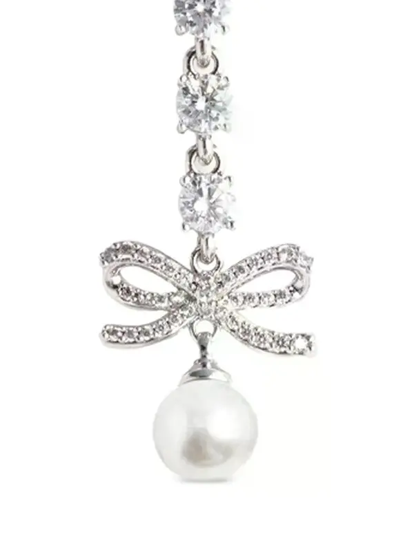 SELF-PORTRAIT Crystal Embellished Faux Pearl Bow Drop Earrings