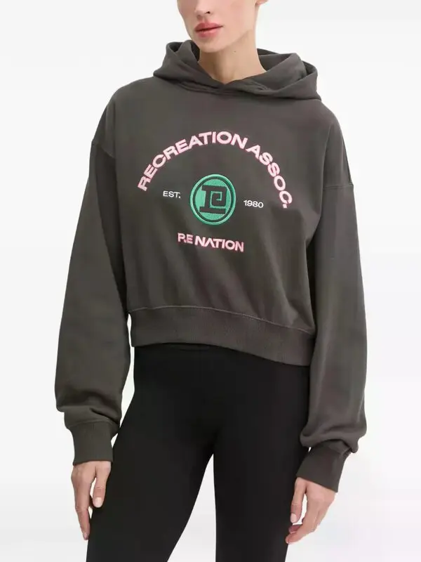 P.E Nation Cresent Logo-embroidered Cropped Hoodie - Grey