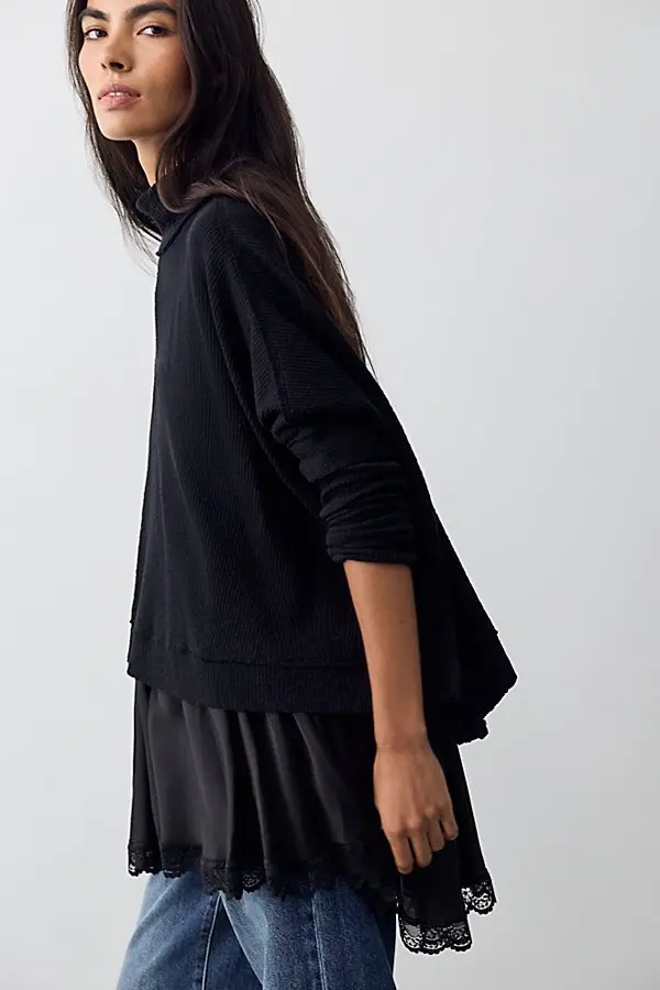 We The Free Moon Daisy Turtle-neck Two-piece Top - Black