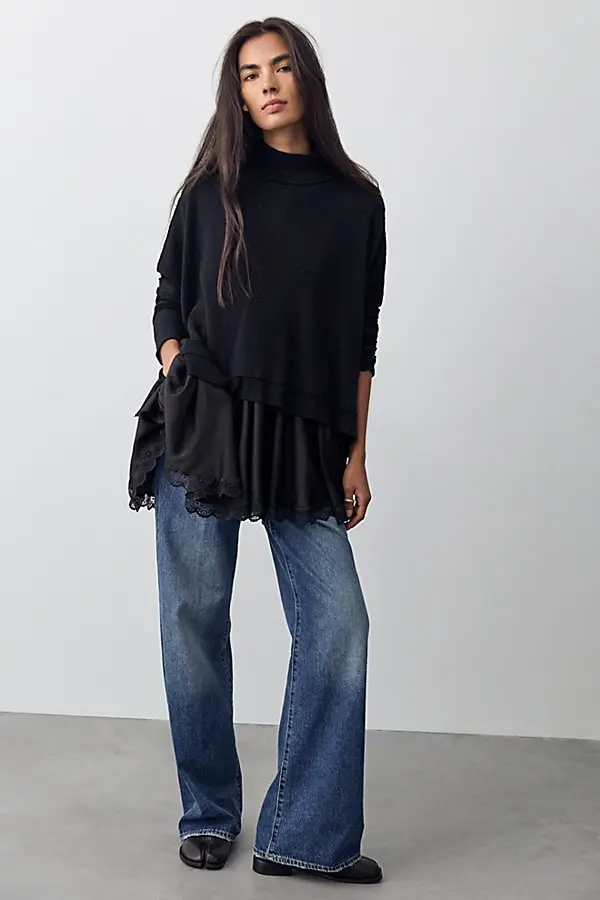 We The Free Moon Daisy Turtle-neck Two-piece Top - Black