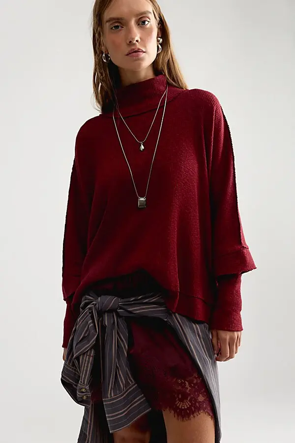 We The Free Moon Daisy Turtle-neck Two-piece Top - Cabernet