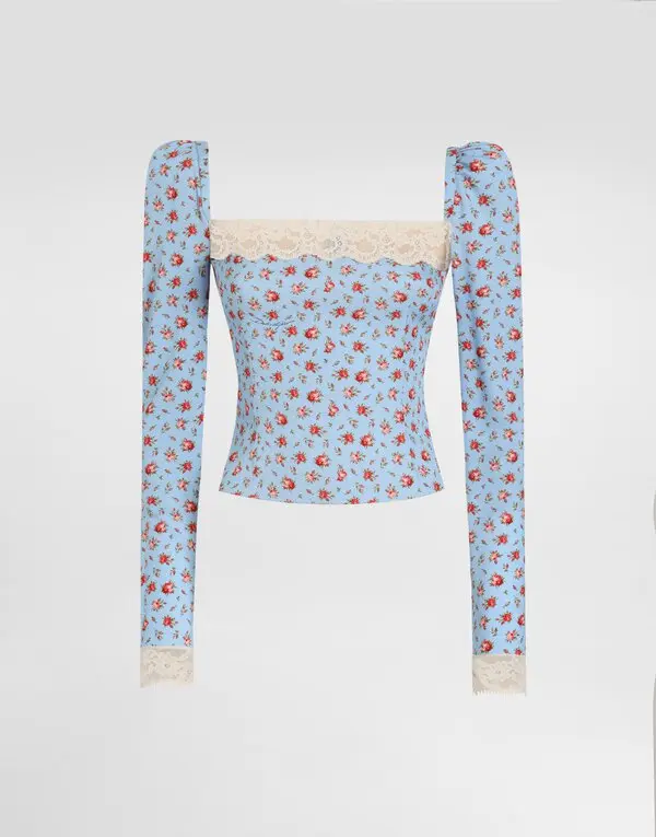 Dolce & Gabbana Small Rose-print Charmeuse Top Shirts And Tops - Multicolor