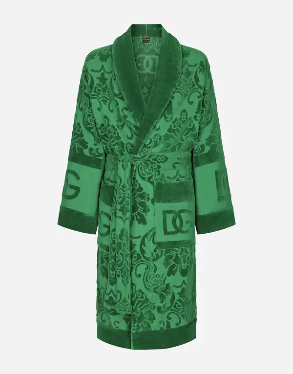 Dolce & Gabbana Bathrobe In Terry Cotton Jacquard Monochrome Bathrobes - Multicolor