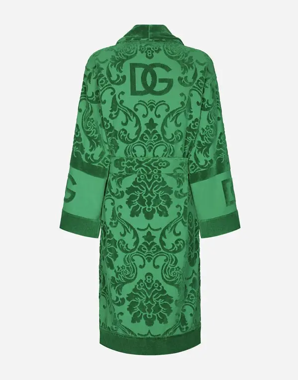 Dolce & Gabbana Bathrobe In Terry Cotton Jacquard Monochrome Bathrobes