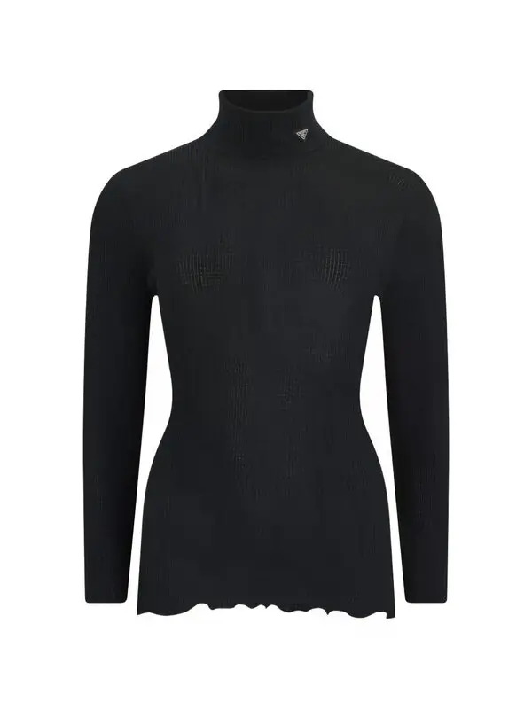 Prada Enamelled Triangle Logo Ribbed Knit Sweater