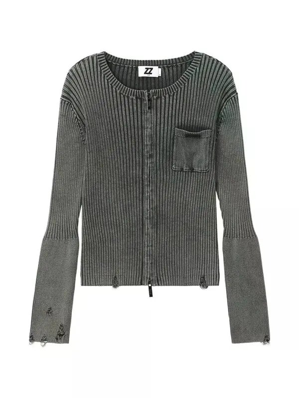 Izzue Ribbed-knit Distressed Cardigan - Grey