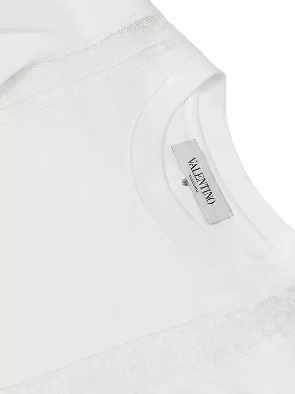 Valentino Garavani Short Sleeve Lace Trimmed Mini Dress - White