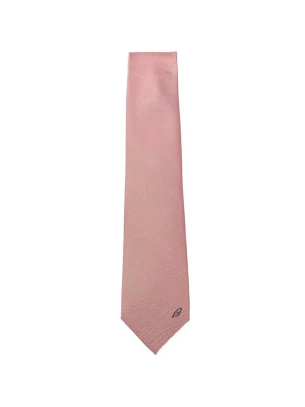 Brioni Logo-embroidered Silk Tie - Pink