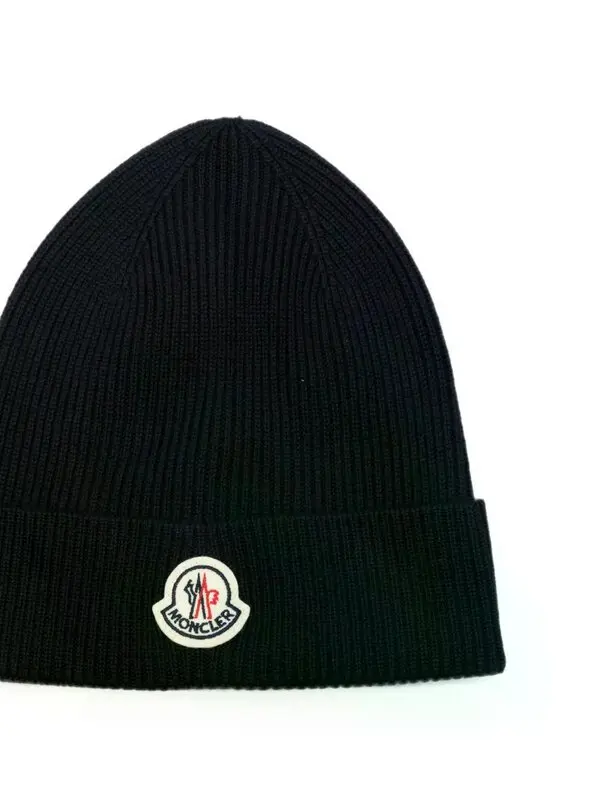 Moncler Logo-patch Ribbed-knit Beanie Hat