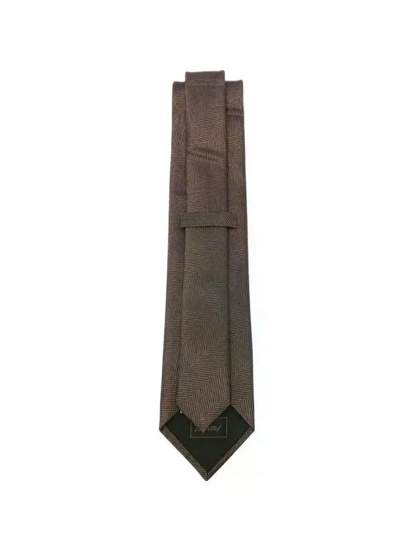 Brioni Herringbone-pattern Silk Tie - Brown