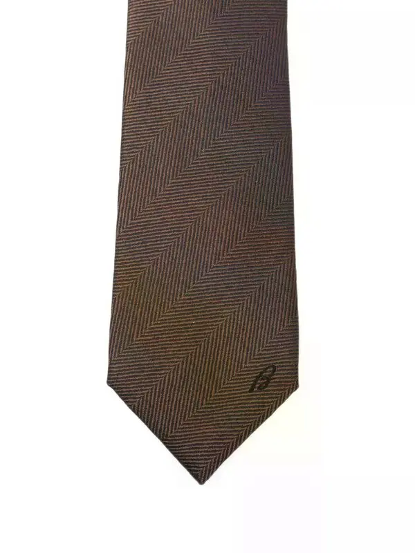 Brioni Herringbone-pattern Silk Tie - Brown