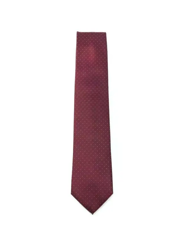 Brioni Polka-dot Herringbone-pattern Tie - Red