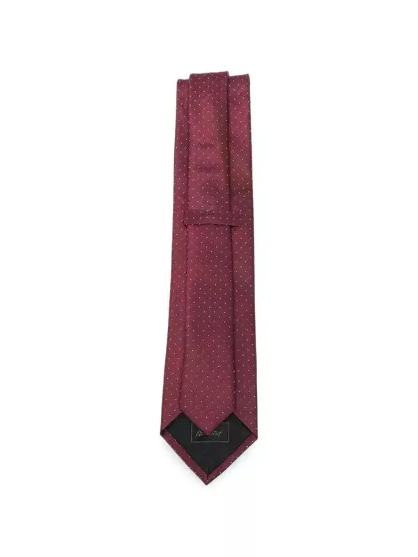 Brioni Polka-dot Herringbone-pattern Tie - Red