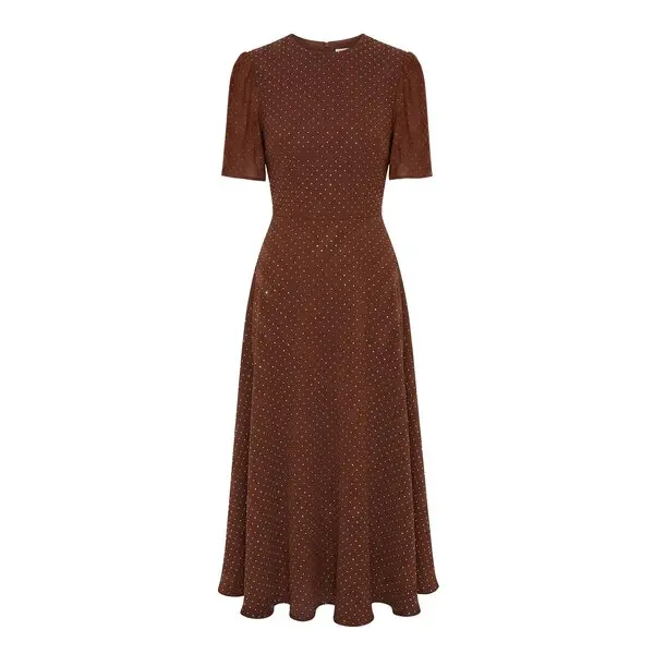 POST MERIDIEM Chiffon Midi Dress With Rhinestone Embellishments