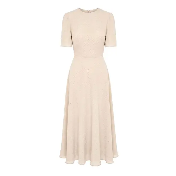 POST MERIDIEM Chiffon Midi Dress With Rhinestone Embellishment