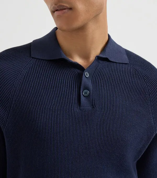 Brunello Cucinelli Cotton Rib-knit Polo Sweater - Blue