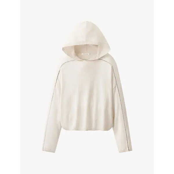 THE WHITE COMPANY Side-stripe Cropped Wool-blend Hoodie - Cloud Marl