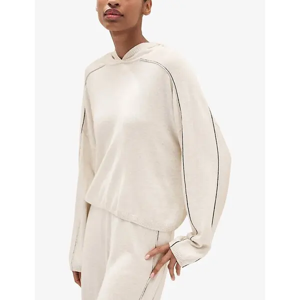 THE WHITE COMPANY Side-stripe Cropped Wool-blend Hoodie