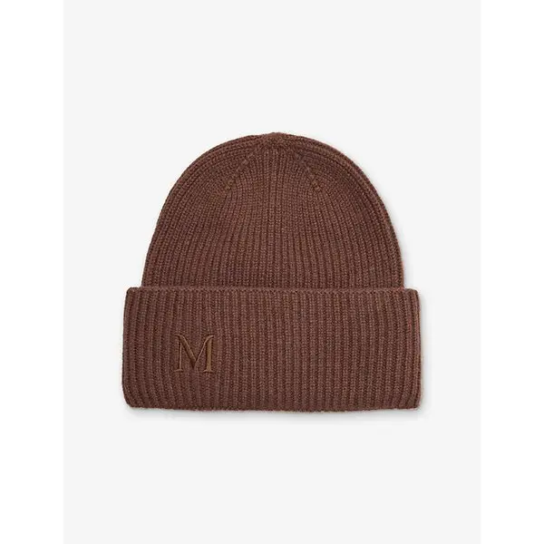 Max Mara Brand-embroidered Folded Brim Cashmere Beanie Hat - Rust