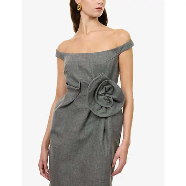 Magda Butrym Floral Embellished Off-the-shoulder Midi Dress