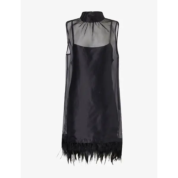 Staud Albee Organza Mini Dress With Feather Trim