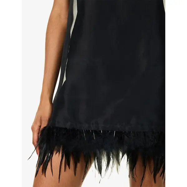 Staud Albee Organza Mini Dress With Feather Trim