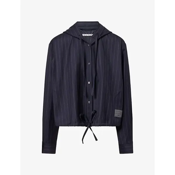 Acne Studios Striped Cropped Wool Shirt - Navy Blue