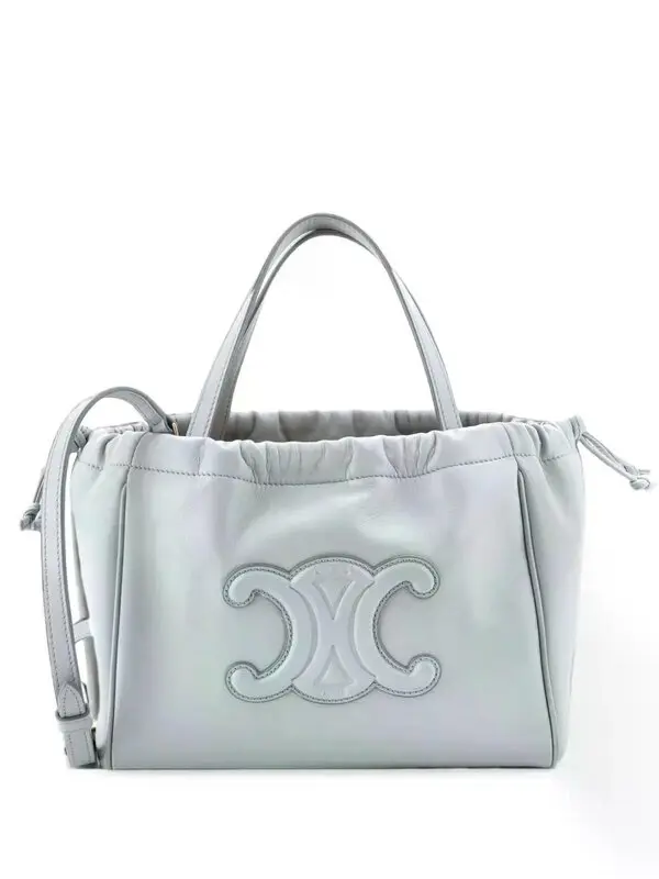 Celine Cuir Triomphe Cabas Drawstring Leather Small Tote Bag