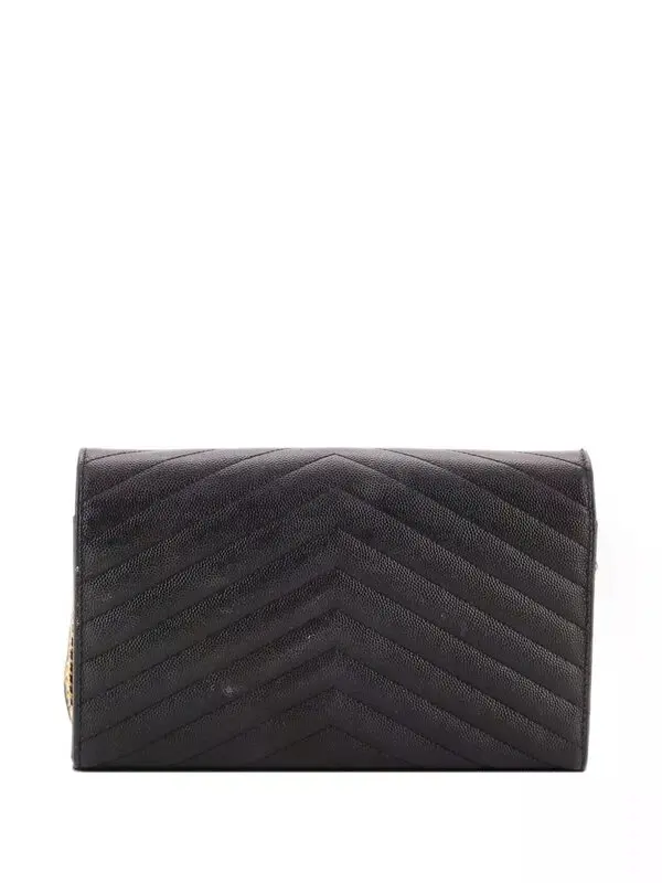Saint Laurent Classic Monogram Wallet On Chain Matelasse Chevron Leather Medium Crossbody Bag - Black