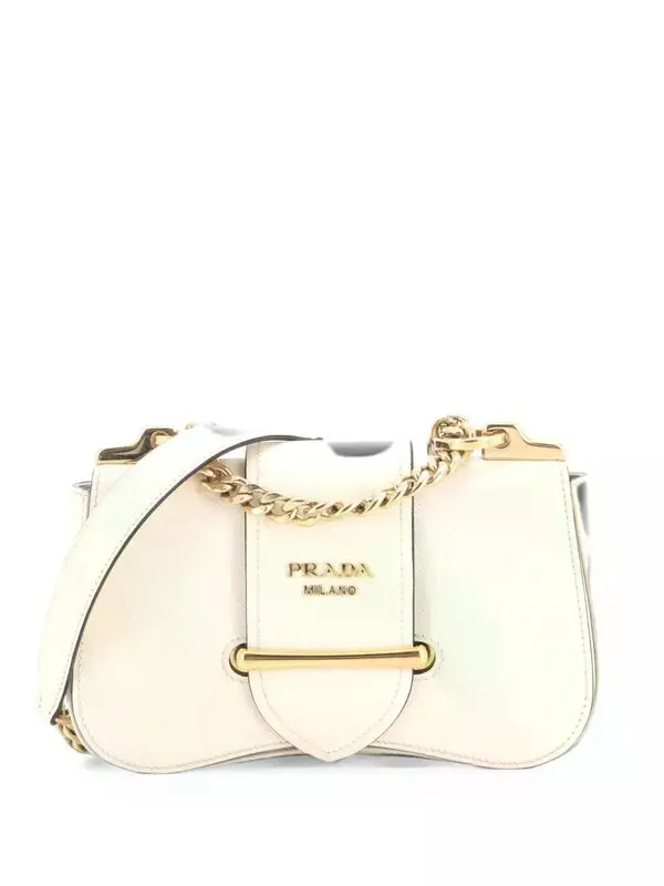 Prada Sidonie Chain Saffiano Leather Medium Shoulder Bag - Neutrals