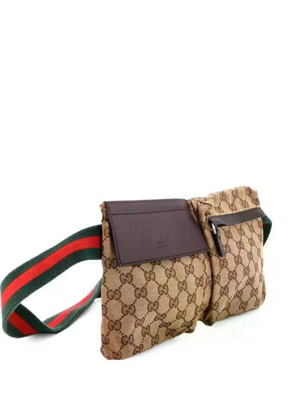 Gucci Vintage Double Gg Canvas With Leather Belt Bag