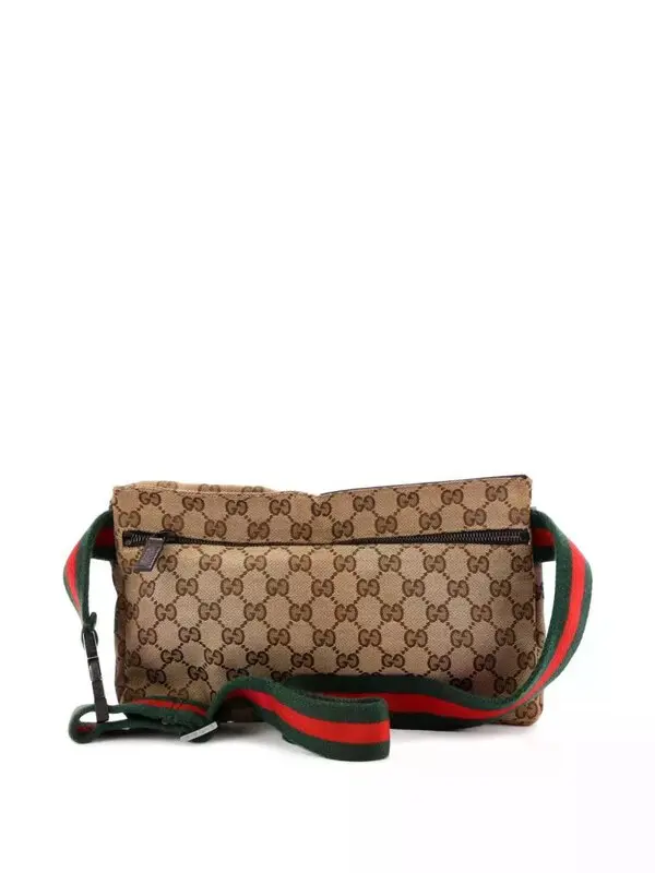 Gucci Vintage Double Gg Canvas With Leather Belt Bag