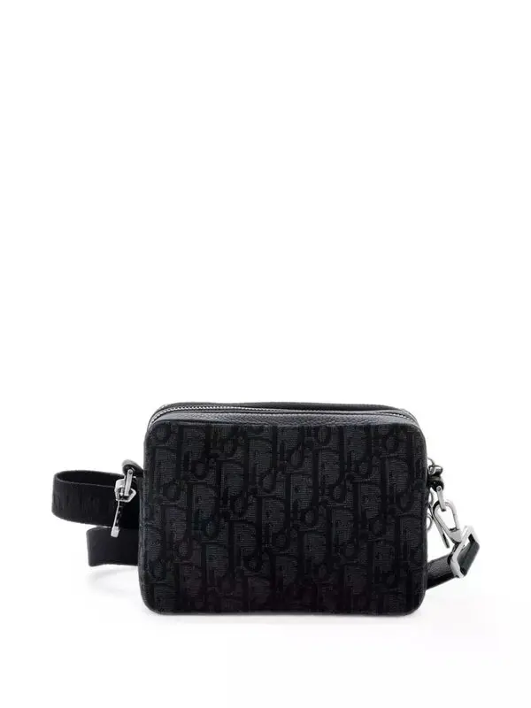 Dior Double Zip Pouch Oblique Canvas Crossbody Bag - Black