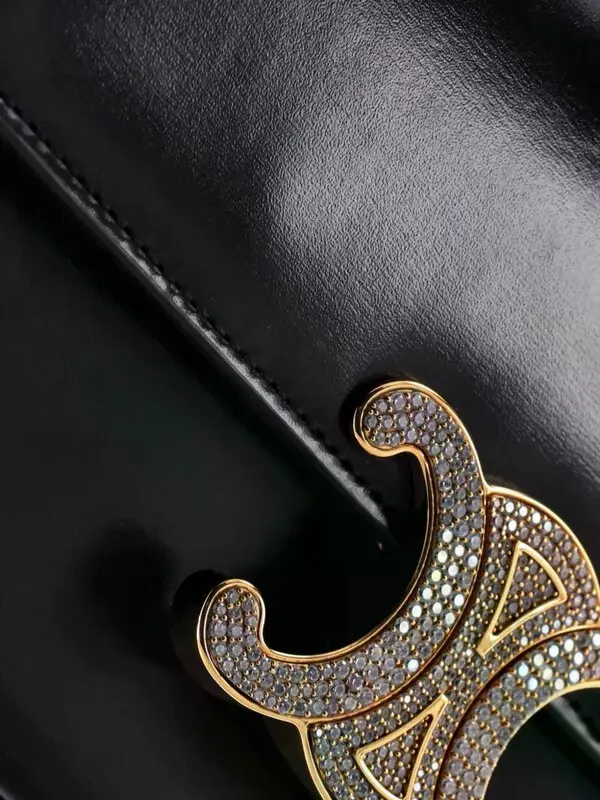 Celine Triomphe Chain Leather With Crystal Detail Shoulder Bag