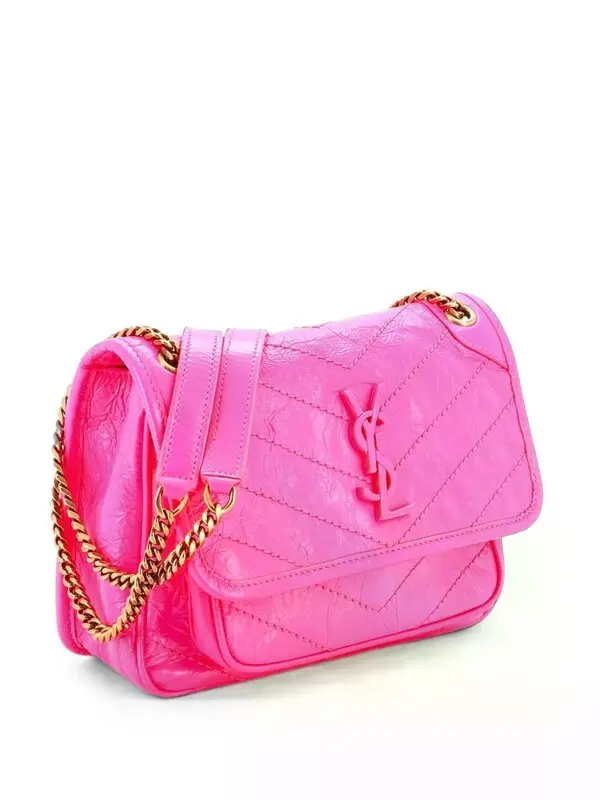 Saint Laurent Niki Chain Flap Bag Matelassé Chevron Leather Baby Shoulder Bag - Pink